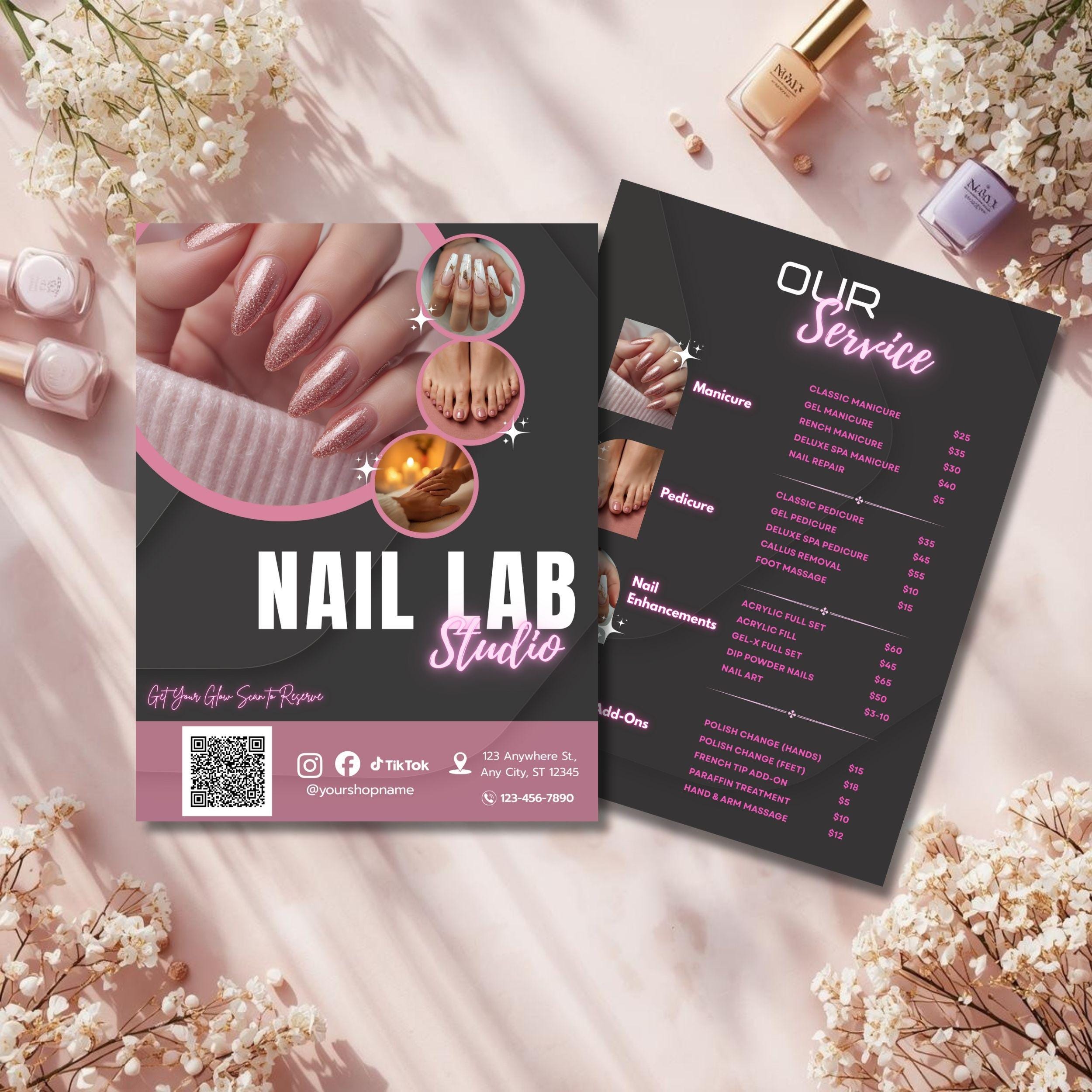 Nail Salon Flyer Template Canva | Nail Studio Price List Poster ...