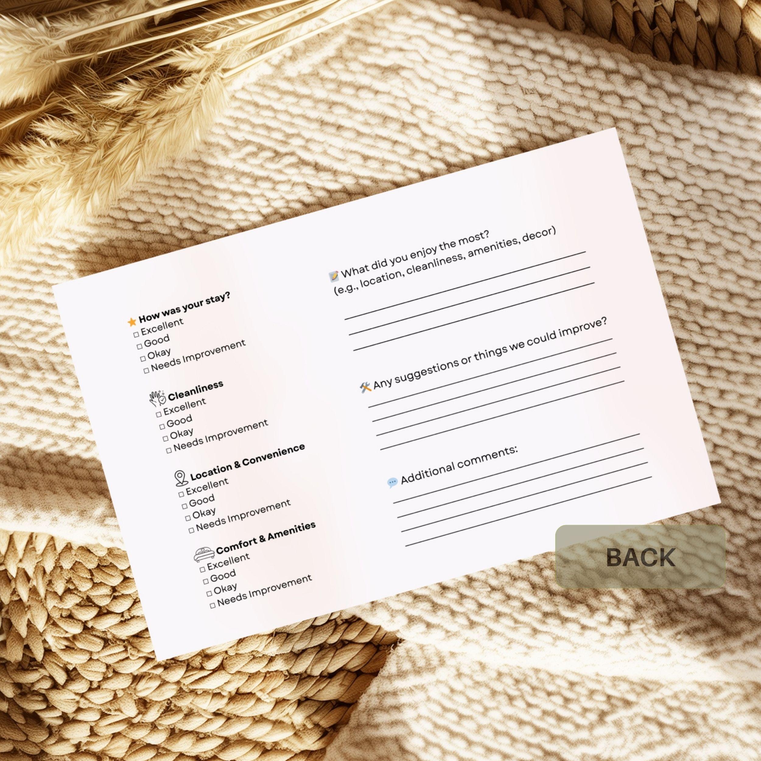 Airbnb Guest Feedback Card Template, Vacation Rental Review (canva ...
