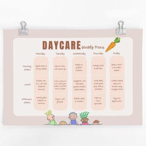 Daycare Weekly Menu Template, Printable Meal Planner for Kids, EDITABLE ...