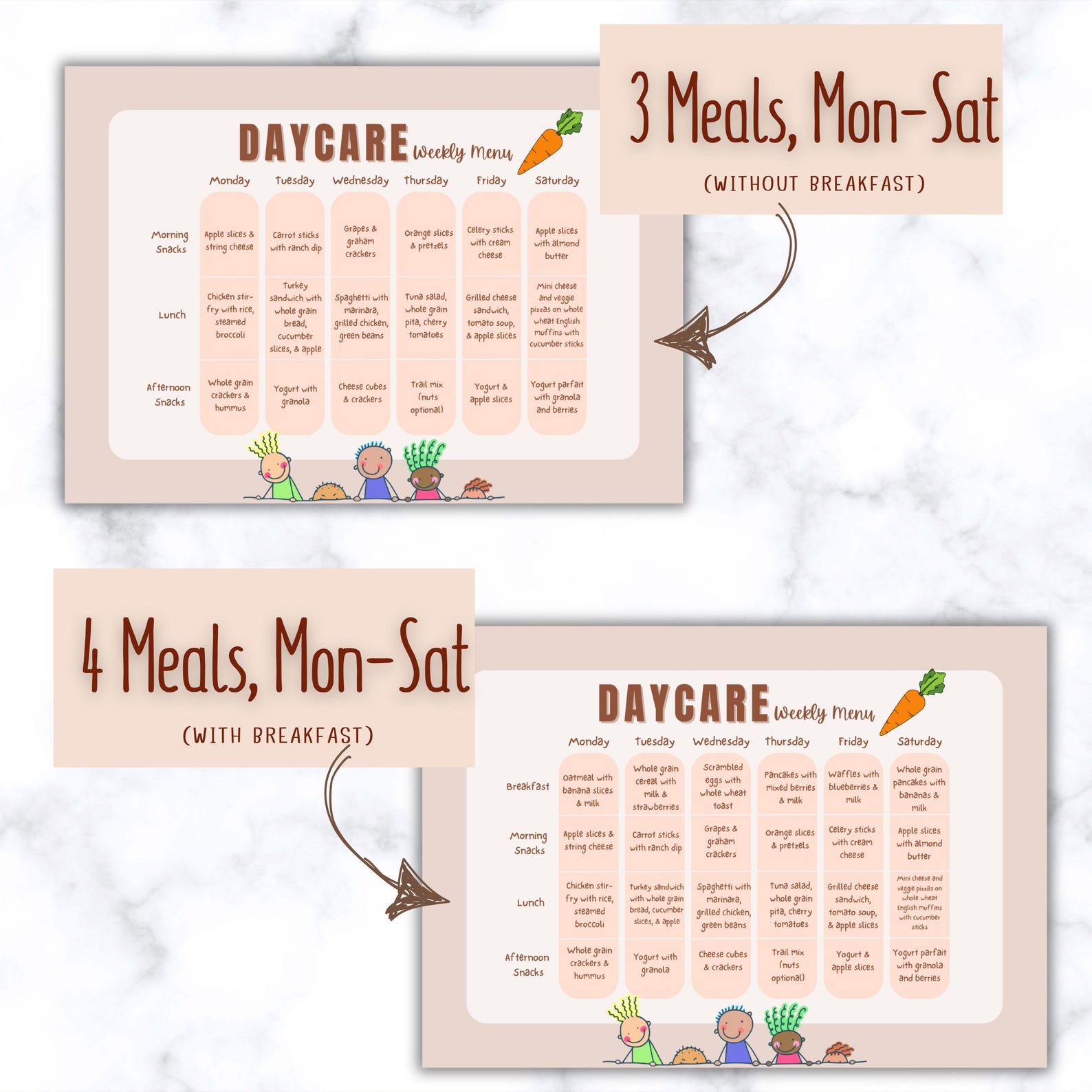 Daycare Weekly Menu Template, Printable Meal Planner for Kids, EDITABLE ...