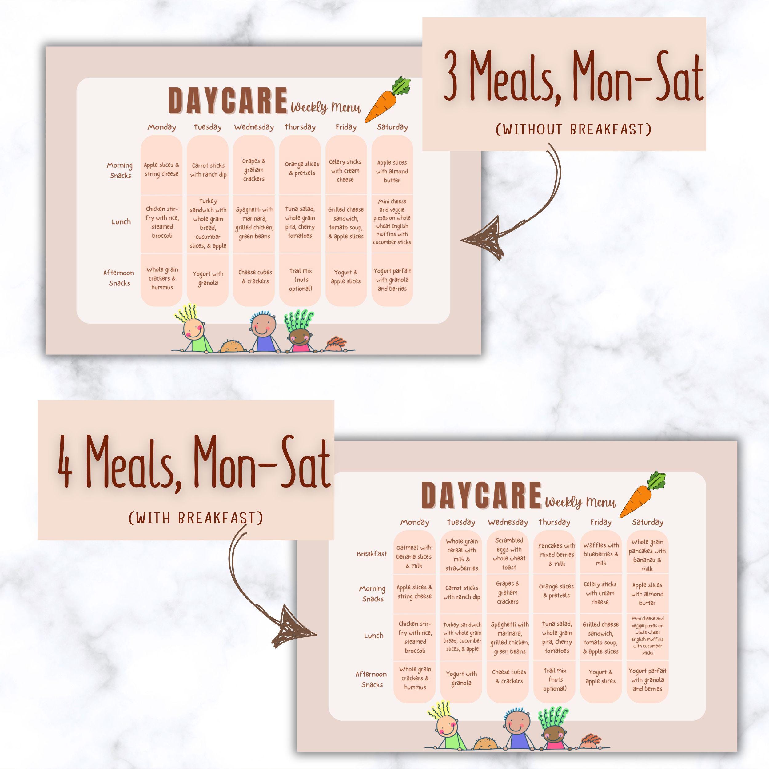 Daycare Weekly Menu Template, Printable Meal Planner for Kids, EDITABLE ...