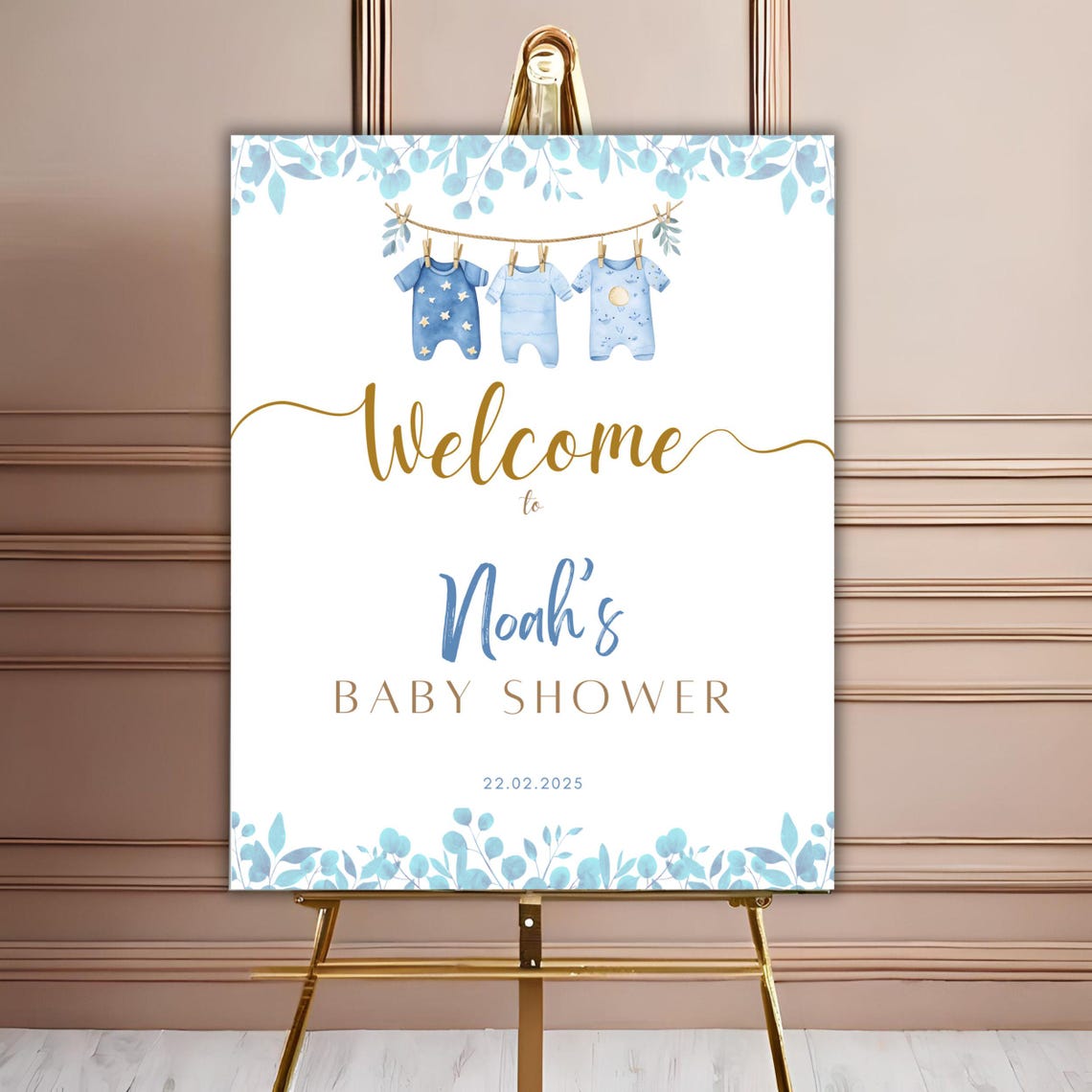 Editable Baby Shower Welcome Sign Template, Blue Baby Outfit Theme ...