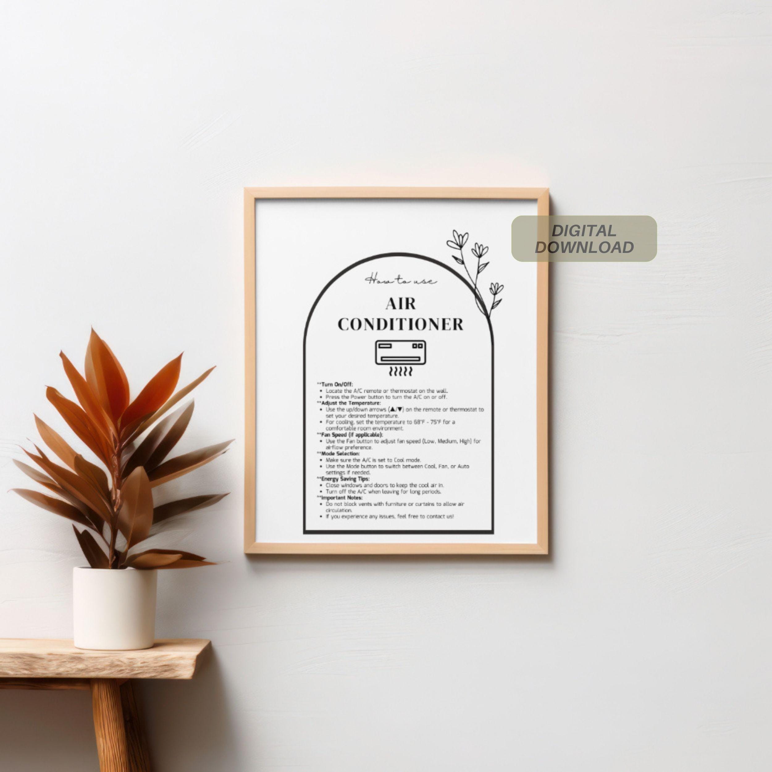 How to Use A/C Sign Template | Airbnb Air Conditioner Instructions Sign ...