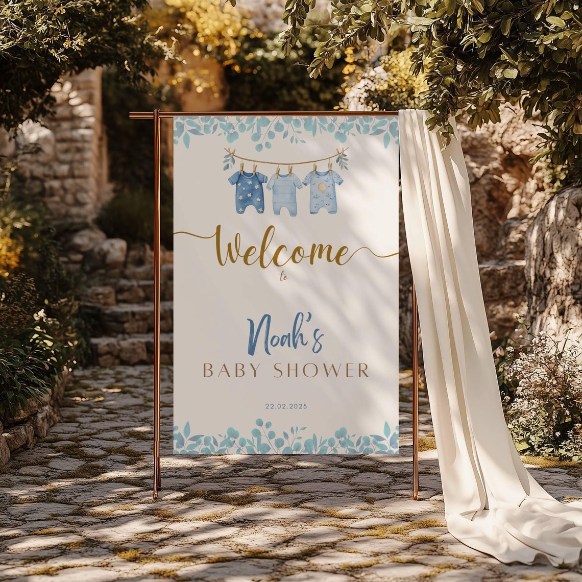 Editable Baby Shower Welcome Sign Template, Blue Baby Outfit Theme ...
