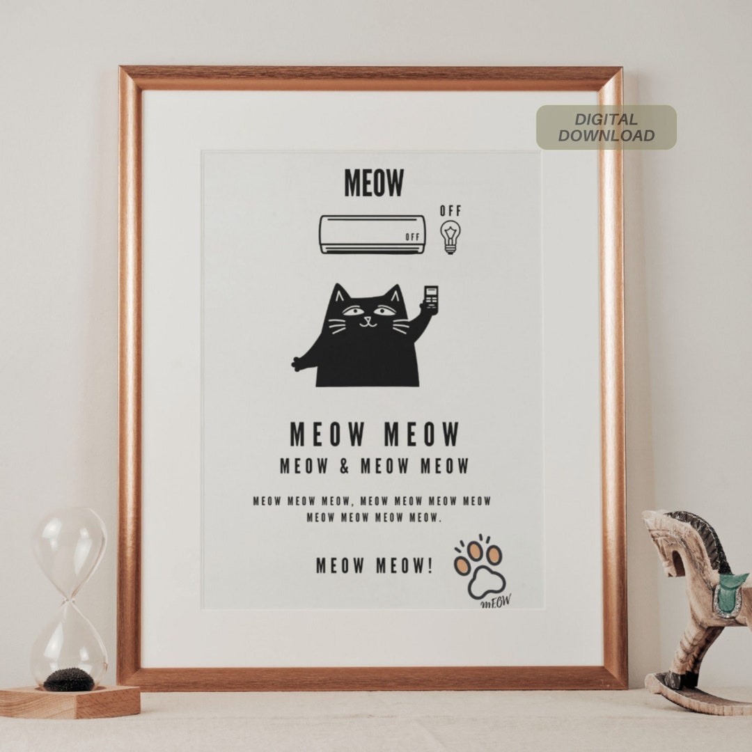 Meow Eco-friendly Sign | Editable Airbnb Energy Saving Signs | Please ...