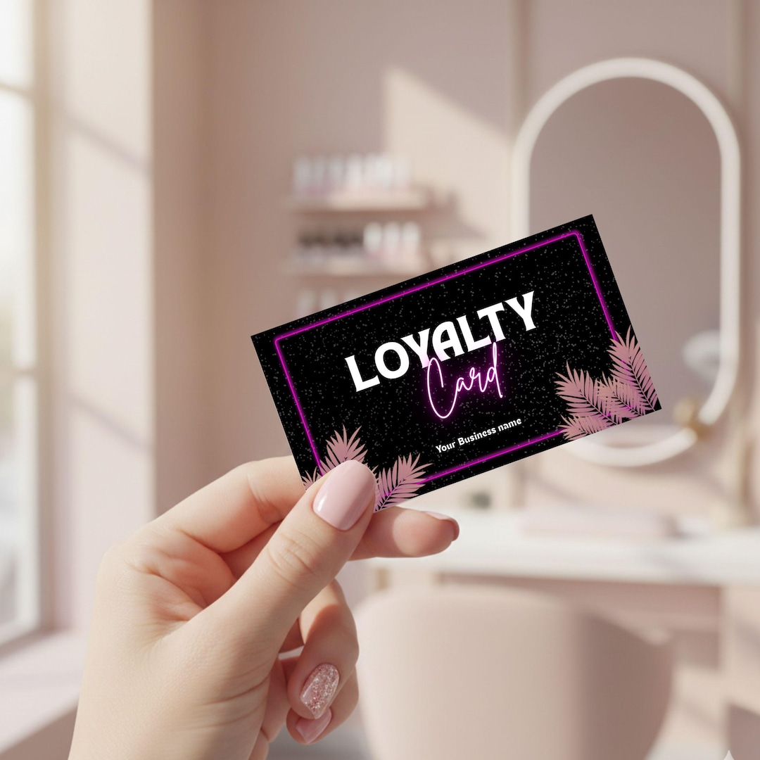 Black Neon Pink Loyalty Card Template for Salon, Hair or Nail Studio ...