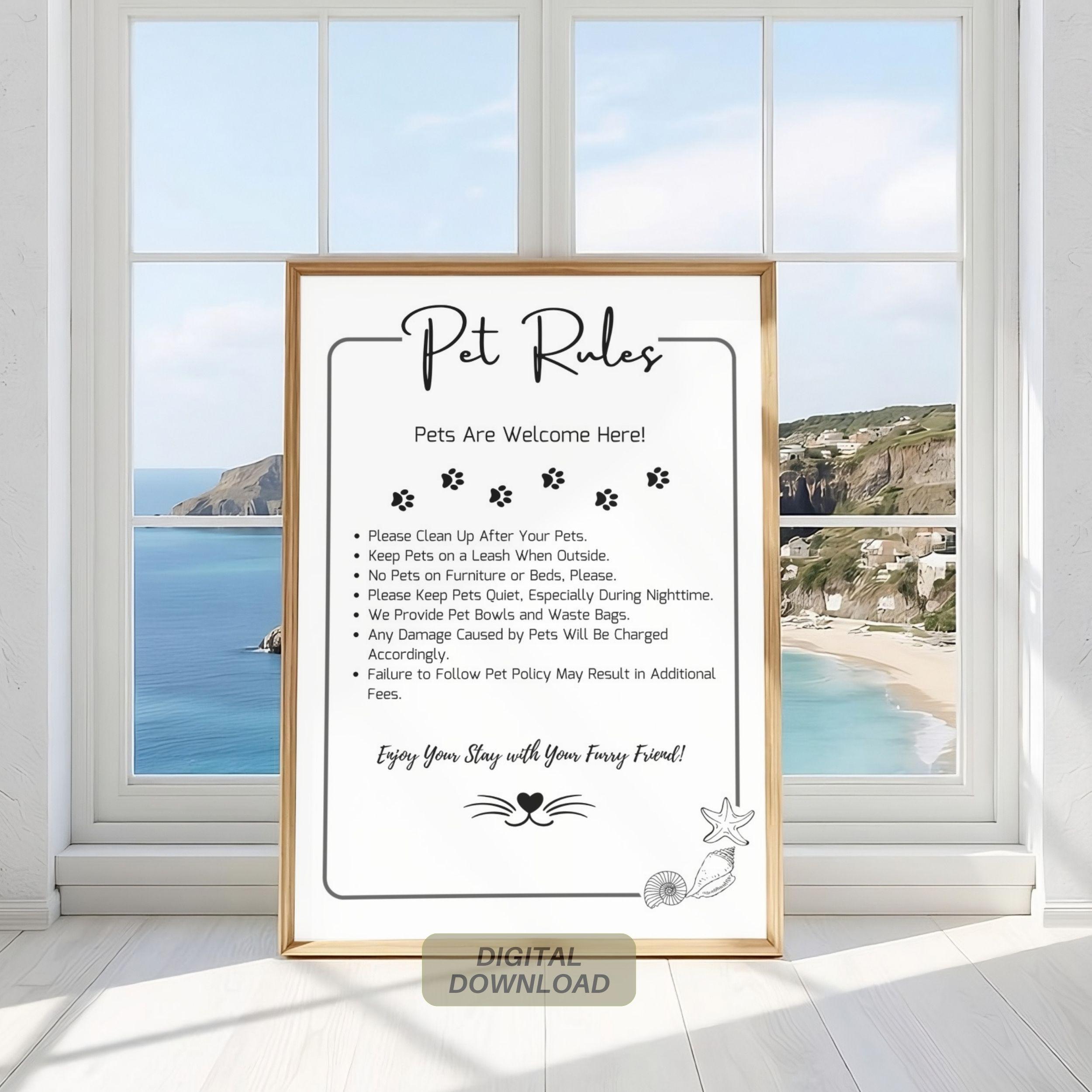 Airbnb Pet Rules Sign | Printable Vacation Rental Pet Policy for Short ...