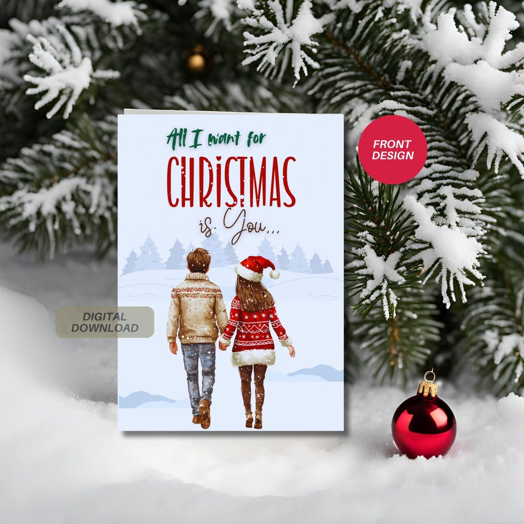 Romantic Christmas Card for Couple Cute Holiday Greeting Card All I ...