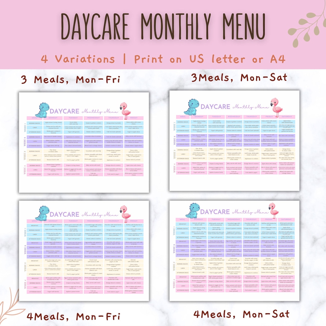 Daycare Monthly Menu Template, Pastel Theme Printable Meal Planner for ...