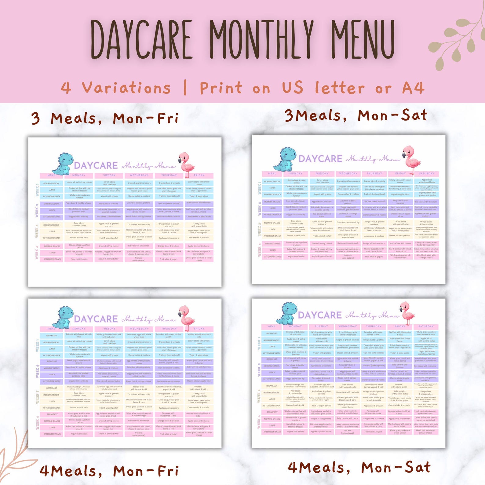 Daycare Monthly Menu Template, Pastel Theme Printable Meal Planner for ...