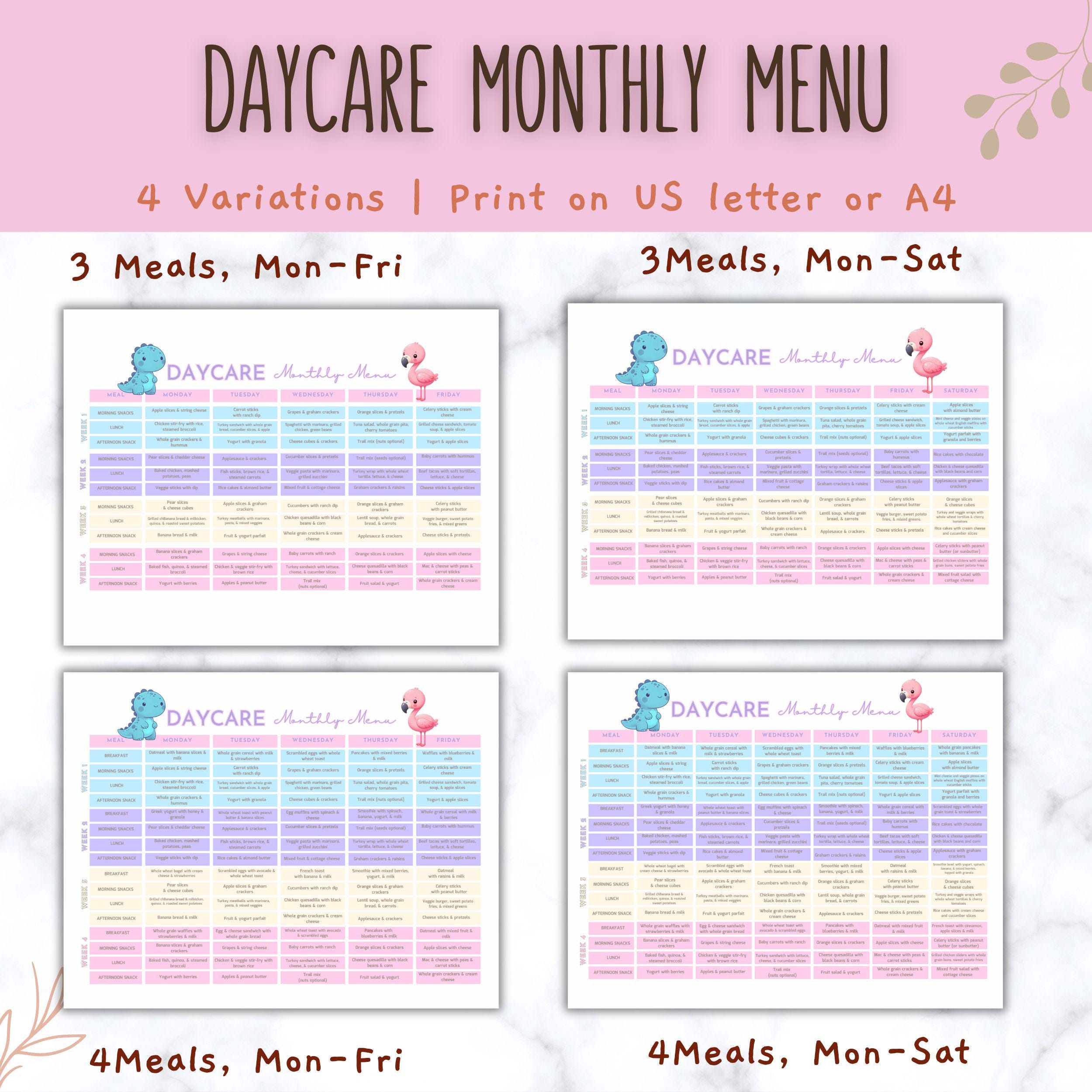 Daycare Monthly Menu Template, Pastel Theme Printable Meal Planner for ...