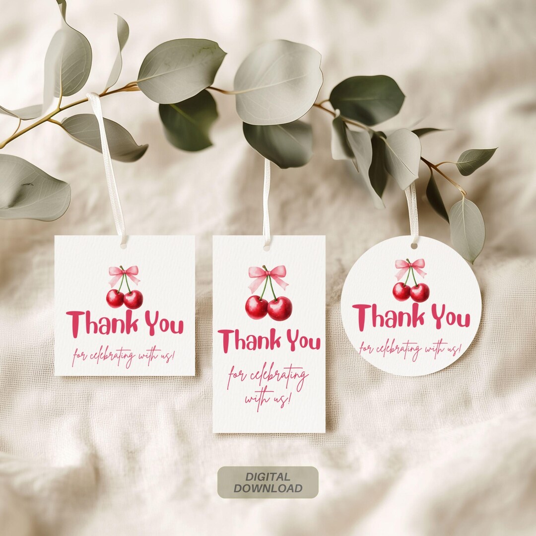 Cherry Baby Shower Favor Tags | Editable Canva Template | Thank You ...