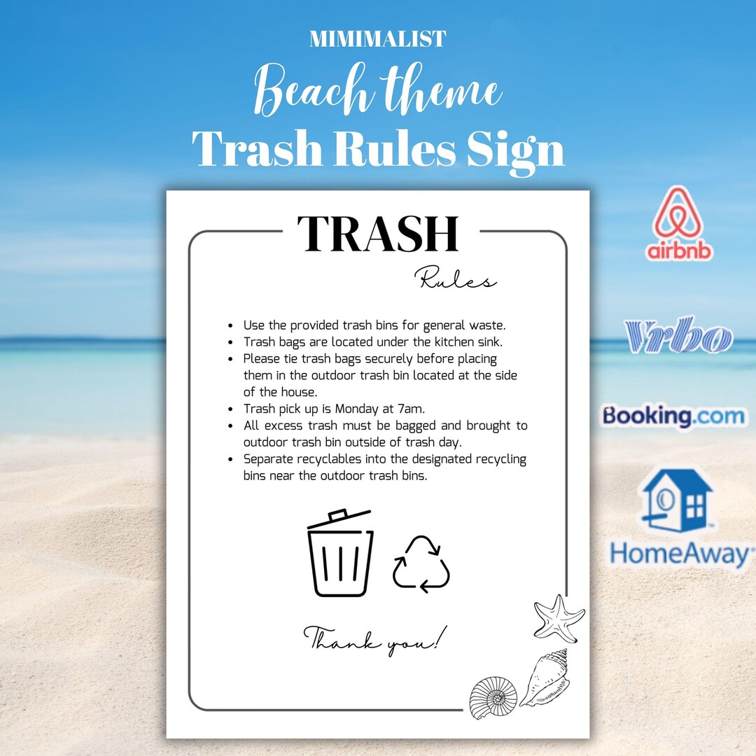 Airbnb Trash Rules Sign | Beach House Printable | Minimalist Garbage ...