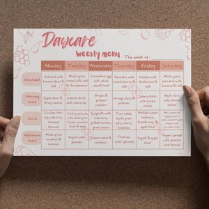 Daycare Weekly Menu Template, Printable Meal Planner for Kids, EDITABLE ...