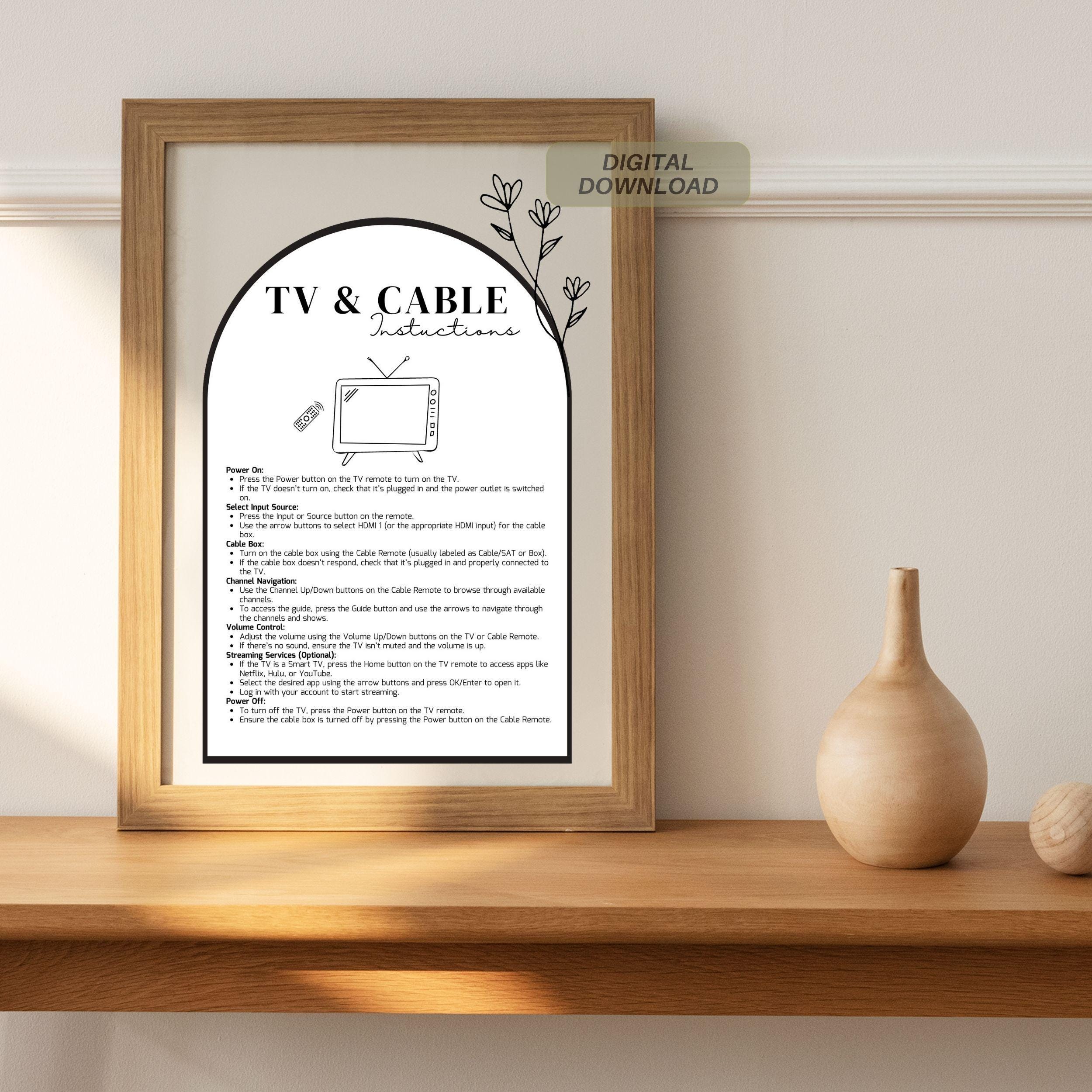 TV & Cable Instructions Sign Canva Template | Editable Airbnb Guest ...