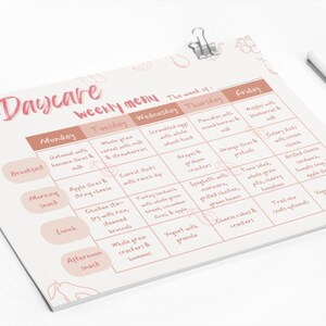 Daycare Weekly Menu Template, Printable Meal Planner for Kids, EDITABLE ...