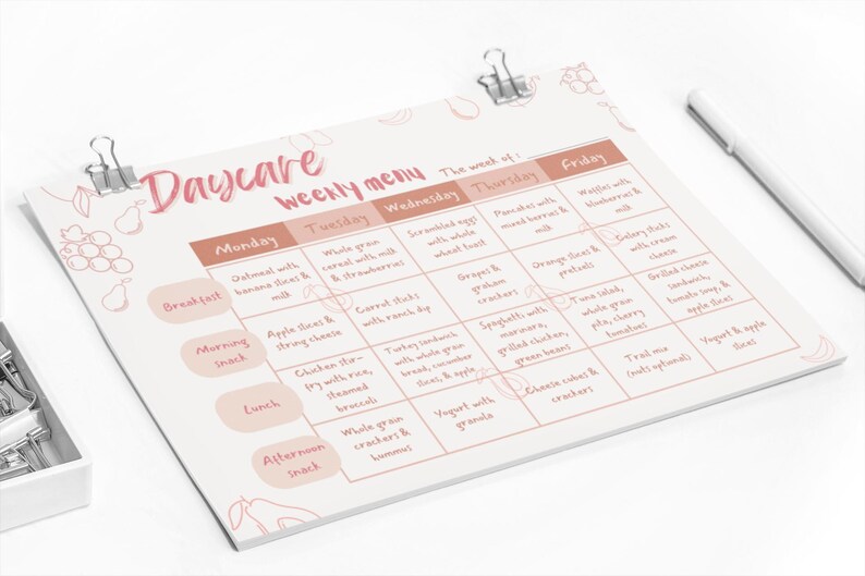 Daycare Weekly Menu Template, Printable Meal Planner for Kids, EDITABLE ...