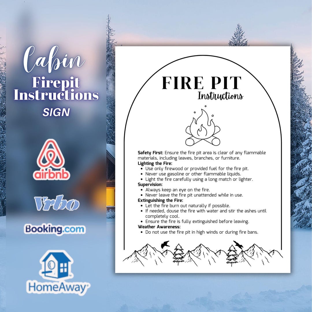 Editable Fire Pit Instructions Sign Template for Airbnb and Vrbo, Cabin ...