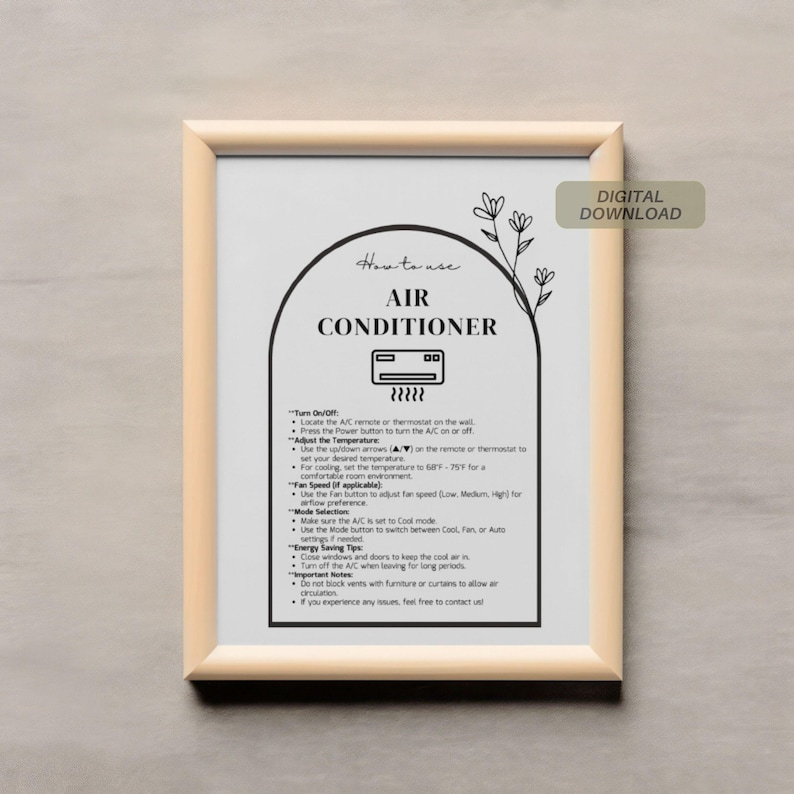 How to Use A/C Sign Template | Airbnb Air Conditioner Instructions Sign ...
