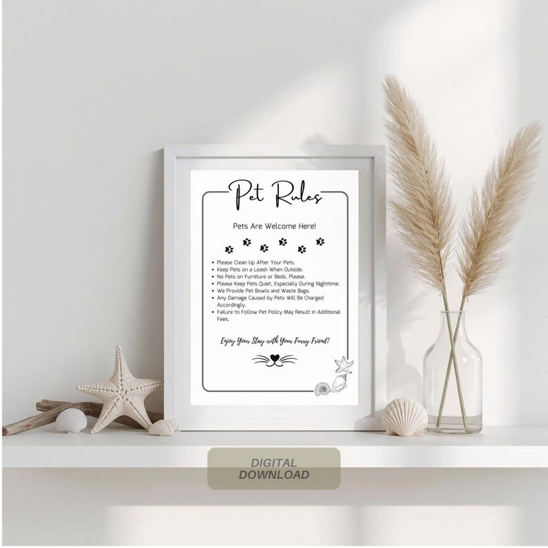 Airbnb Pet Rules Sign | Printable Vacation Rental Pet Policy for Short ...