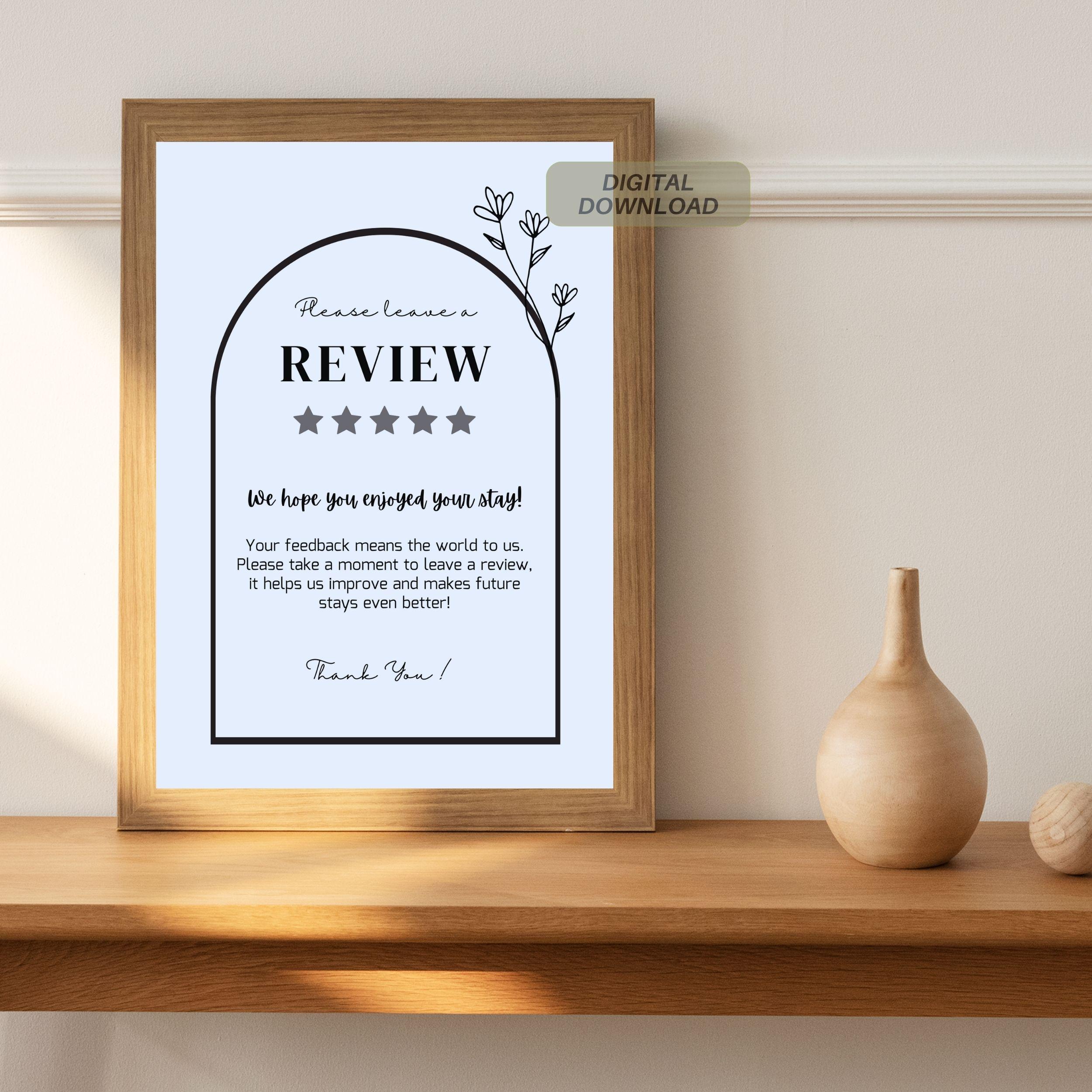 Editable Airbnb Review Sign Template | Printable Request Reviews Sign ...