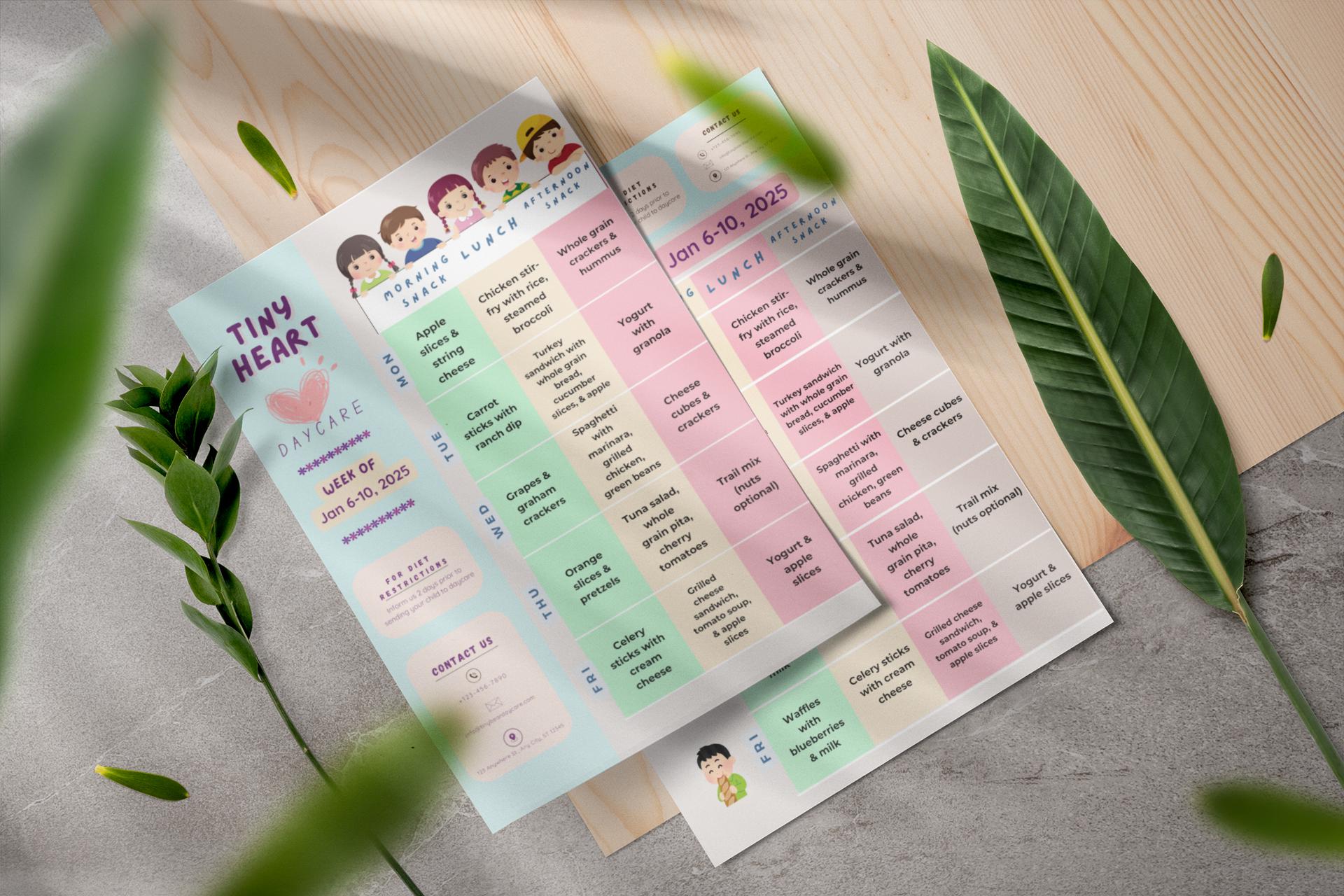 Daycare Menu Template, Printable Meal Planner for Kids, EDITABLE ...