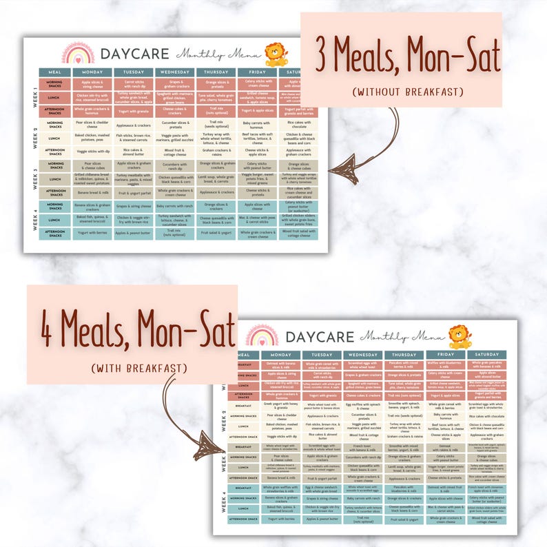 Daycare Monthly Menu Template, Printable Meal Planner for Kids ...