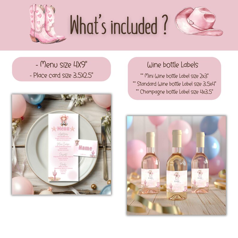 Cowgirl Theme Baby Shower Bundle, Editable Templates With Invitation ...