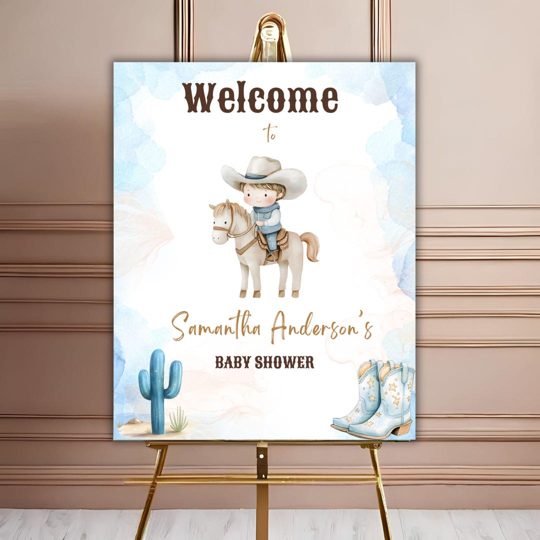 Little Cowboy Baby Shower Welcome Sign Template, Western Baby Shower ...