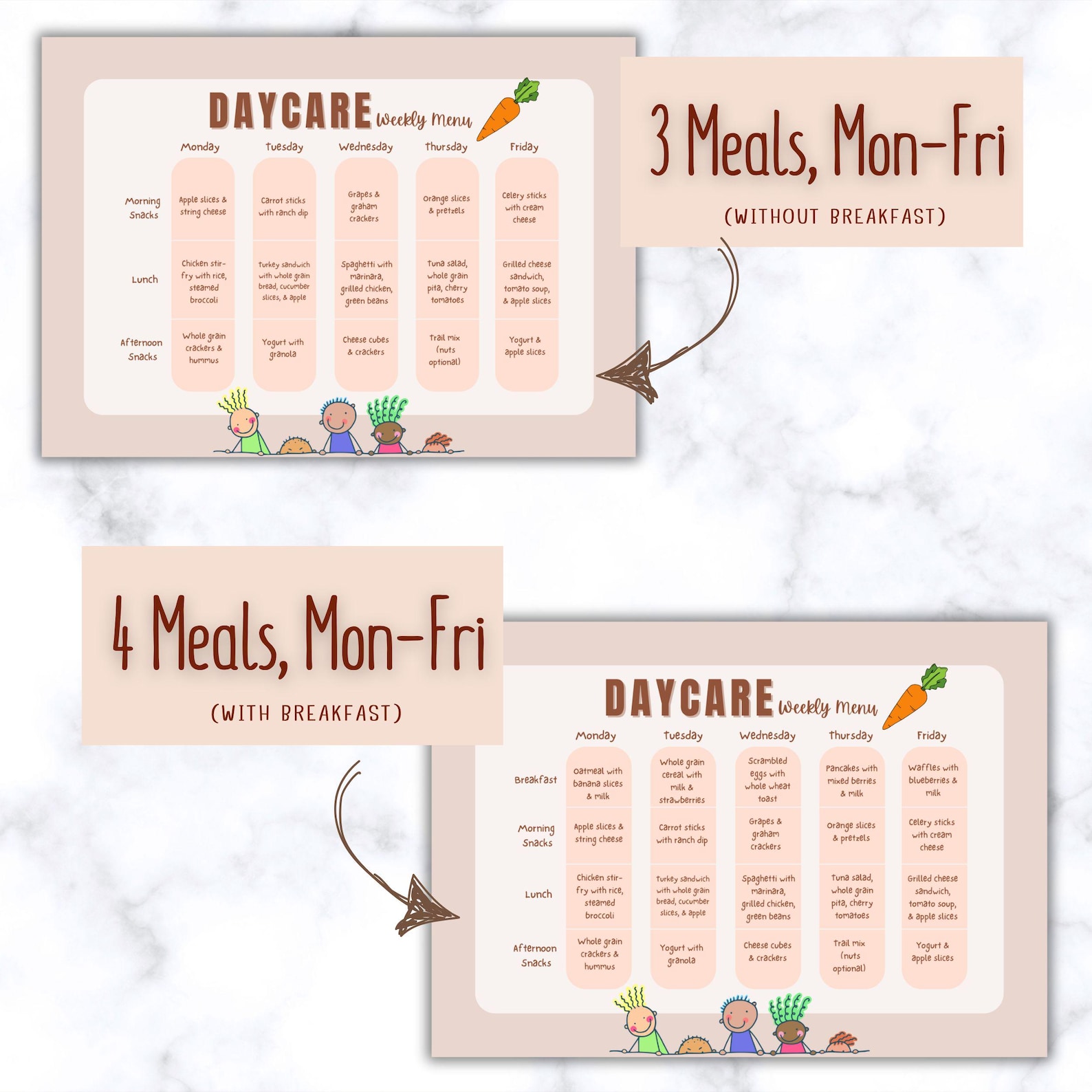 Daycare Weekly Menu Template, Printable Meal Planner for Kids, EDITABLE ...