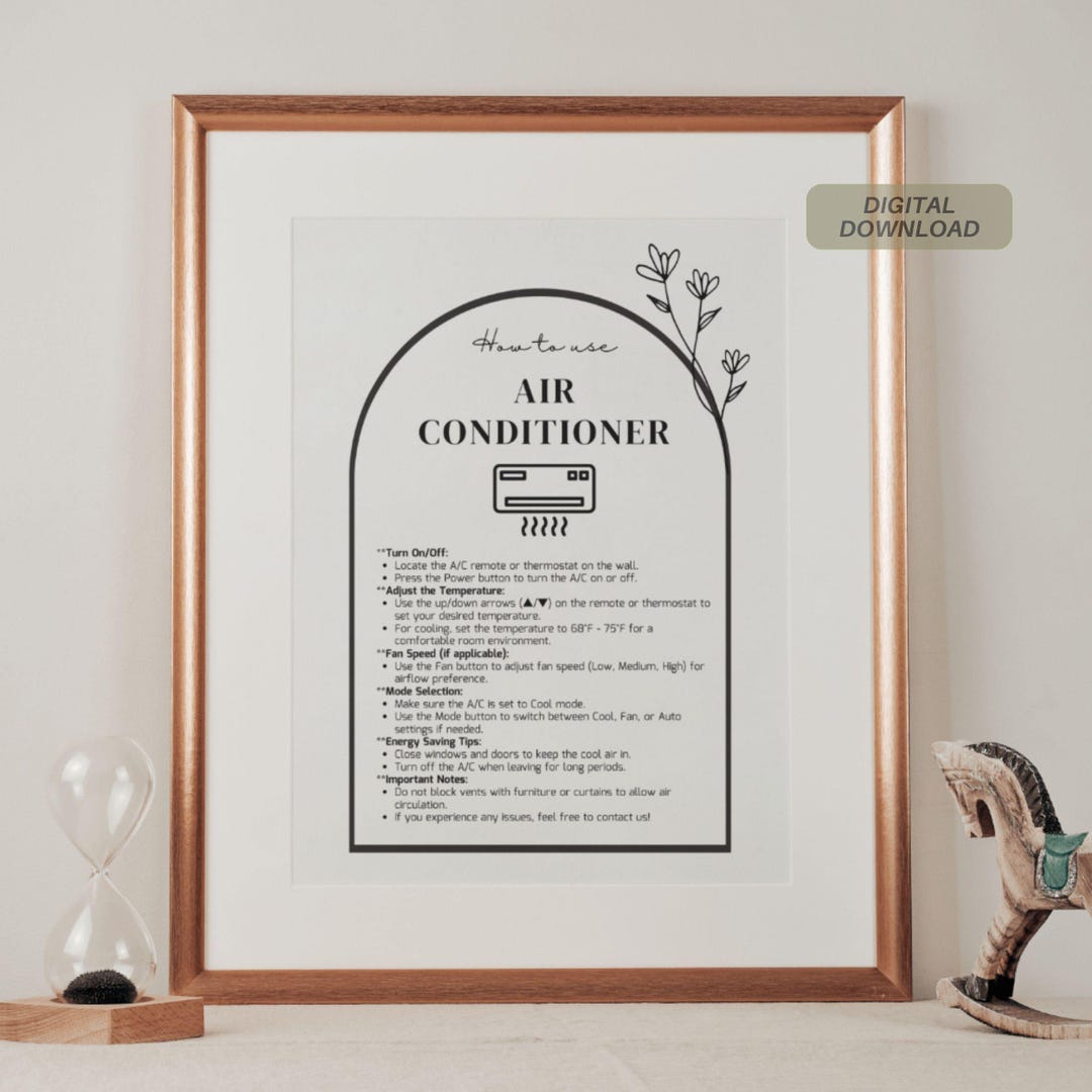 How to Use A/C Sign Template | Airbnb Air Conditioner Instructions Sign ...