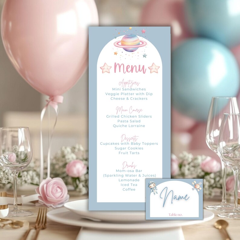 Space Theme Baby Shower Menu and Place Card Template | Editable ...