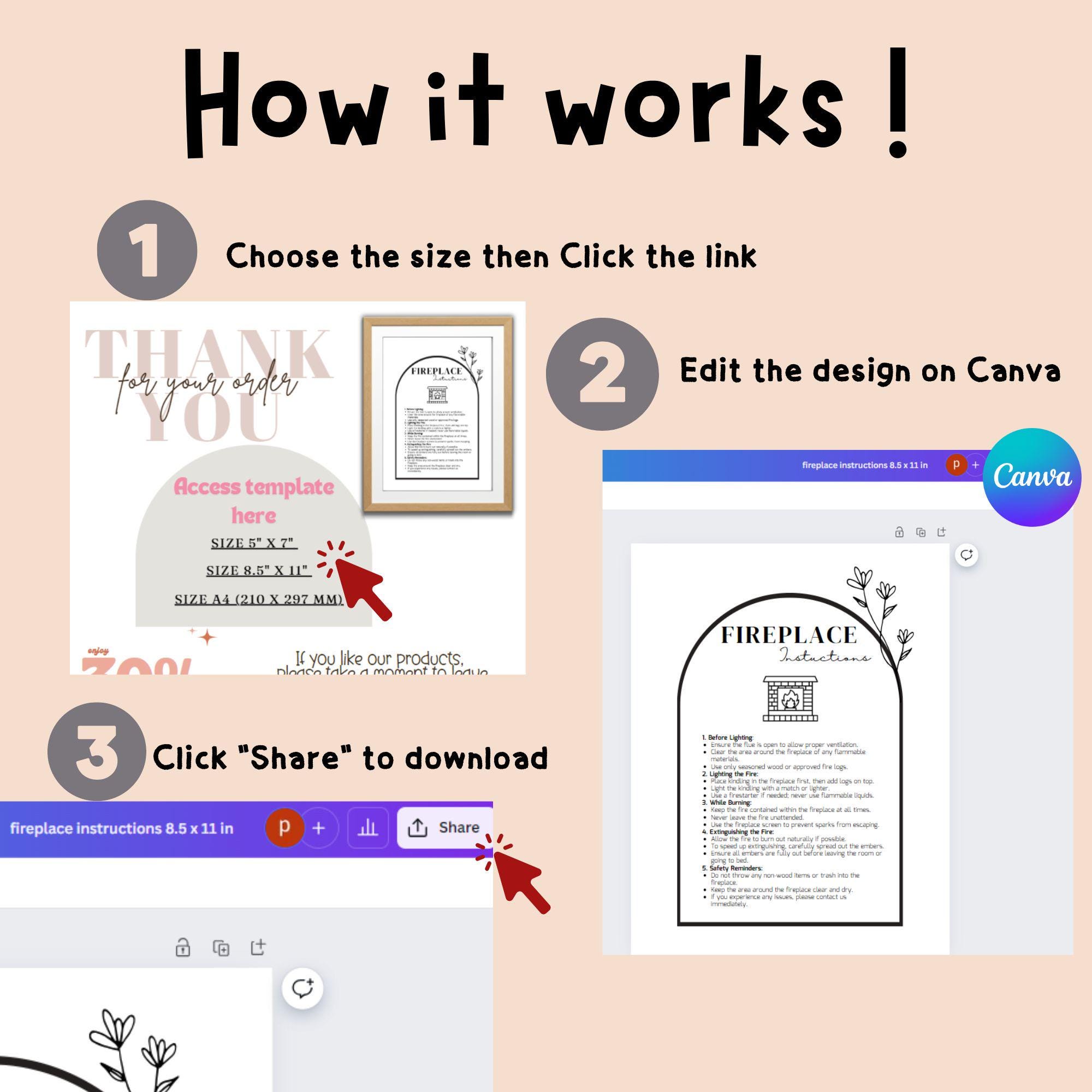 Fireplace Instructions Airbnb Sign Template | Editable Canva Template ...