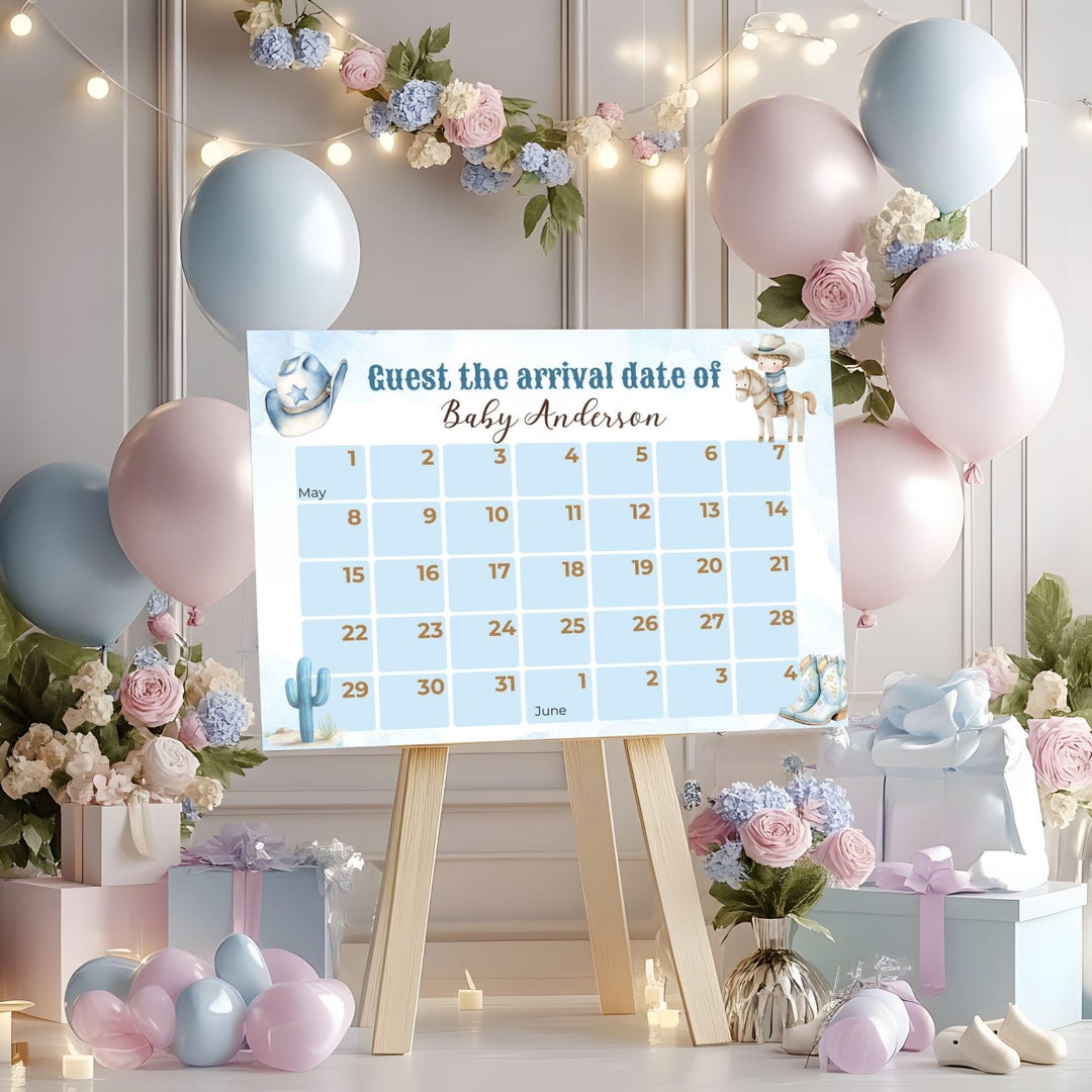 Cowboy Baby Shower Game: Due Date Calendar, Western Theme (canva ...