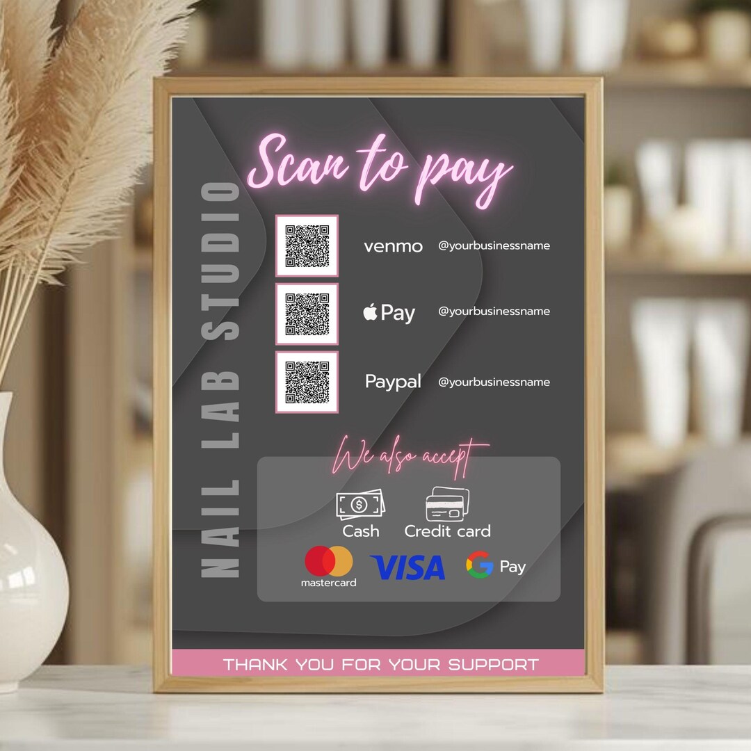 Scan to Pay Sign for Salon, QR Code Payment Poster, Nail Studio ...