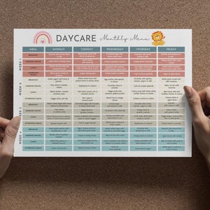 Daycare Monthly Menu Template, Printable Meal Planner for Kids ...