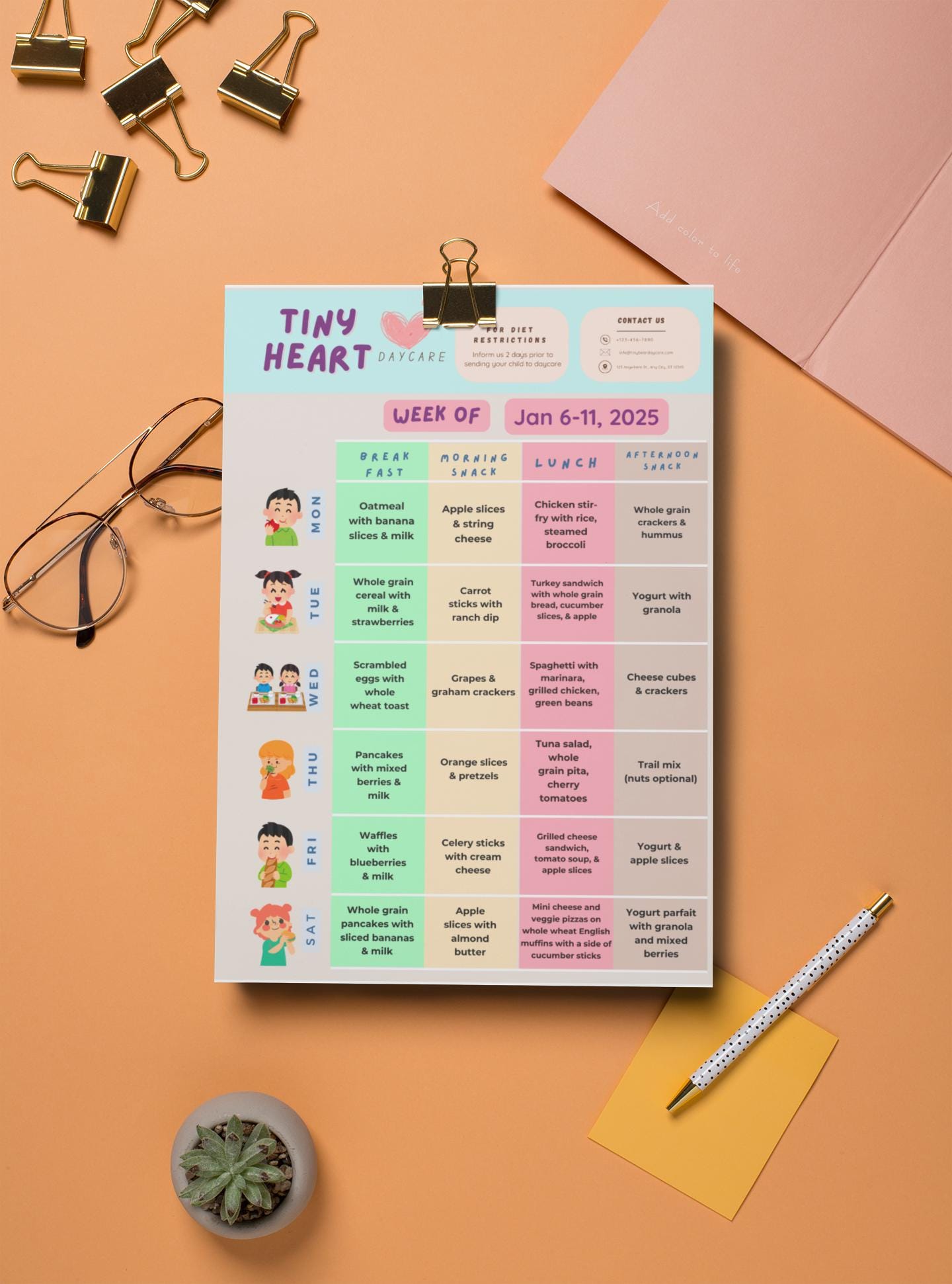 Daycare Menu Template, Printable Meal Planner for Kids, EDITABLE ...