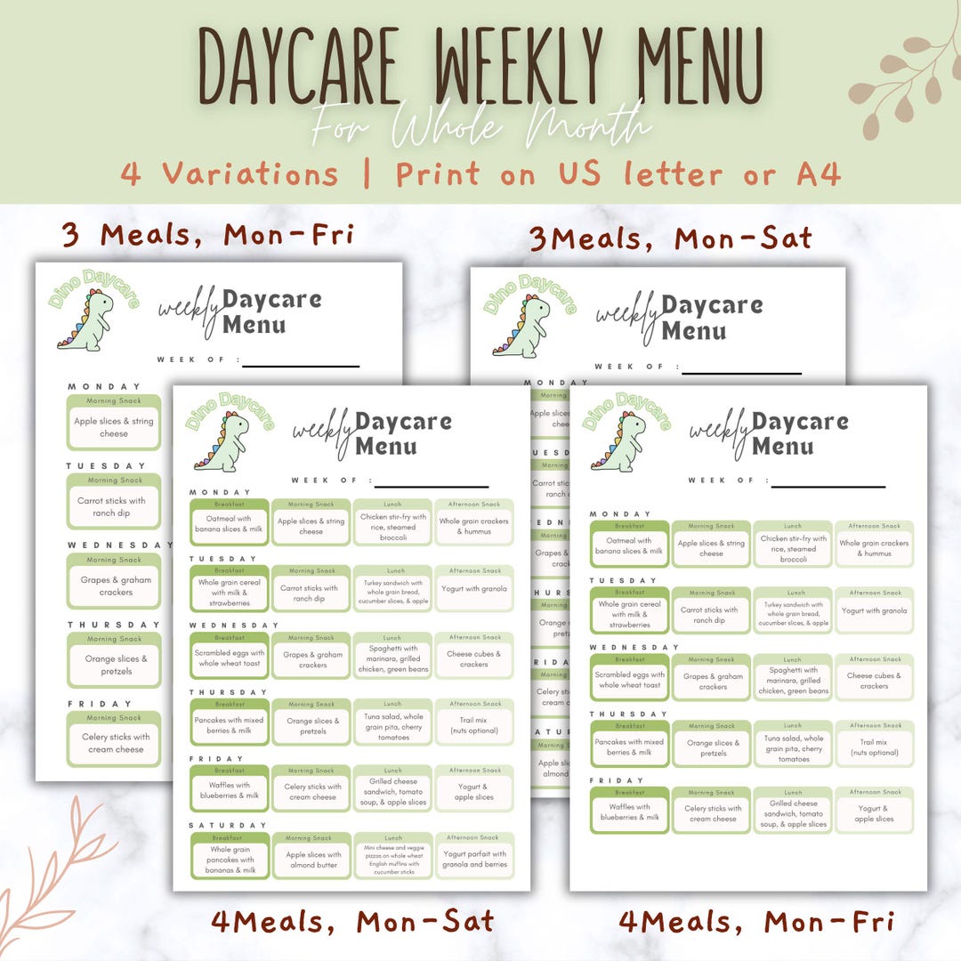Daycare Menu Template, Printable Meal Planner for Kids, EDITABLE ...