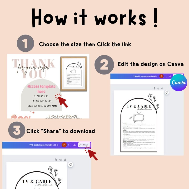 TV & Cable Instructions Sign Canva Template | Editable Airbnb Guest ...
