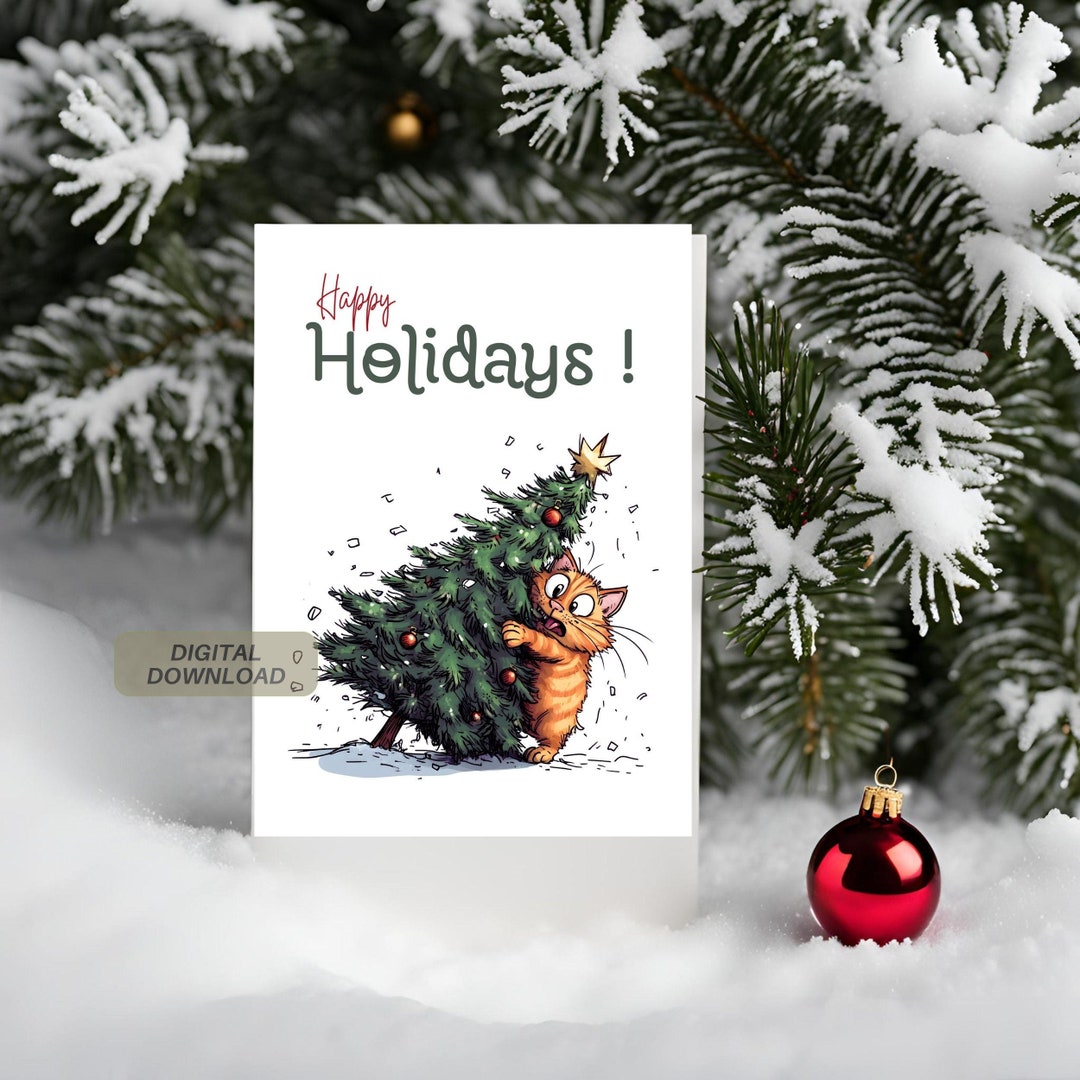 Funny Cat Christmas Card | Printable Card | Cat Lover Christmas | Cute ...