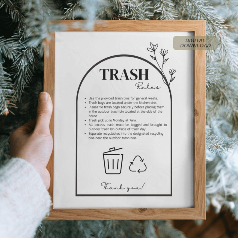 Printable Airbnb Trash Rules Sign | Airbnb Host Essentials | Vacation ...