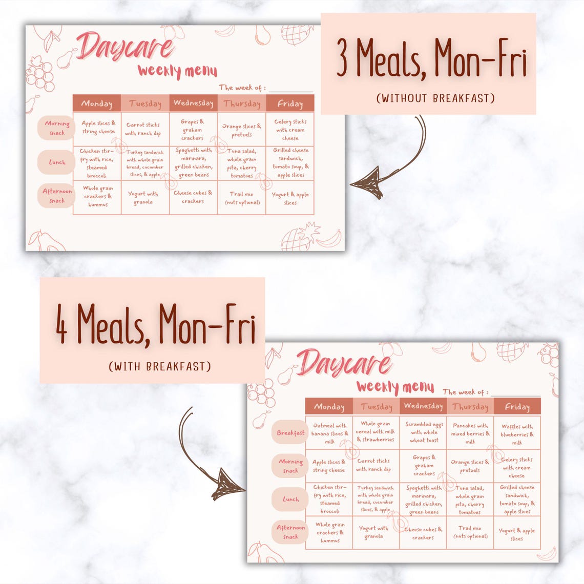 Daycare Weekly Menu Template, Printable Meal Planner for Kids, EDITABLE ...
