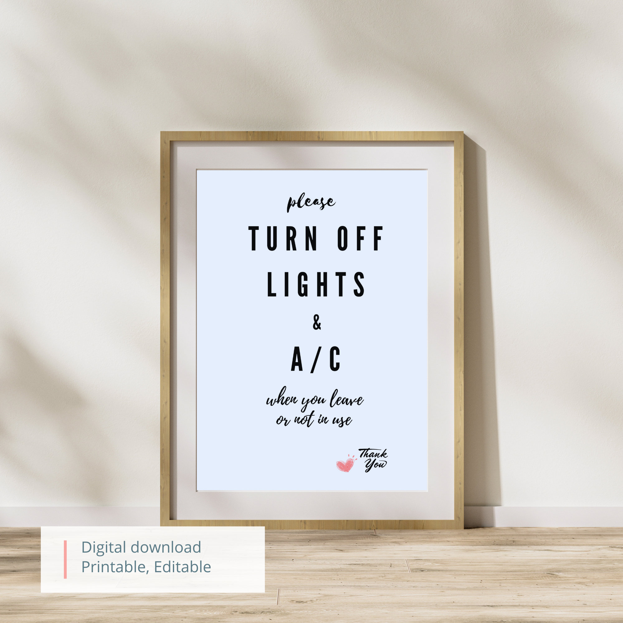 Eco-friendly Sign | Editable Airbnb Energy Saving Signs | Please Turn ...