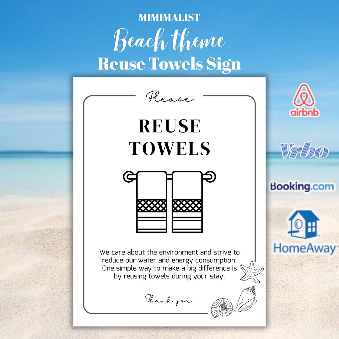 Airbnb Reuse Towels Sign | Coastal Bathroom Printable | Airbnb, Vrbo ...
