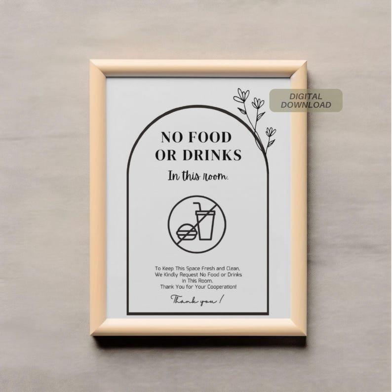 No Food or Drinks in This Room - Printable Airbnb Sign Template | No ...