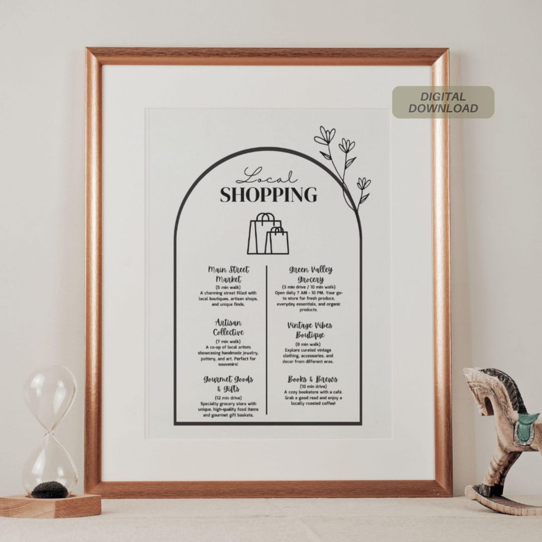 Printable Airbnb Local Shopping Guide Sign Template | Stylish Local ...