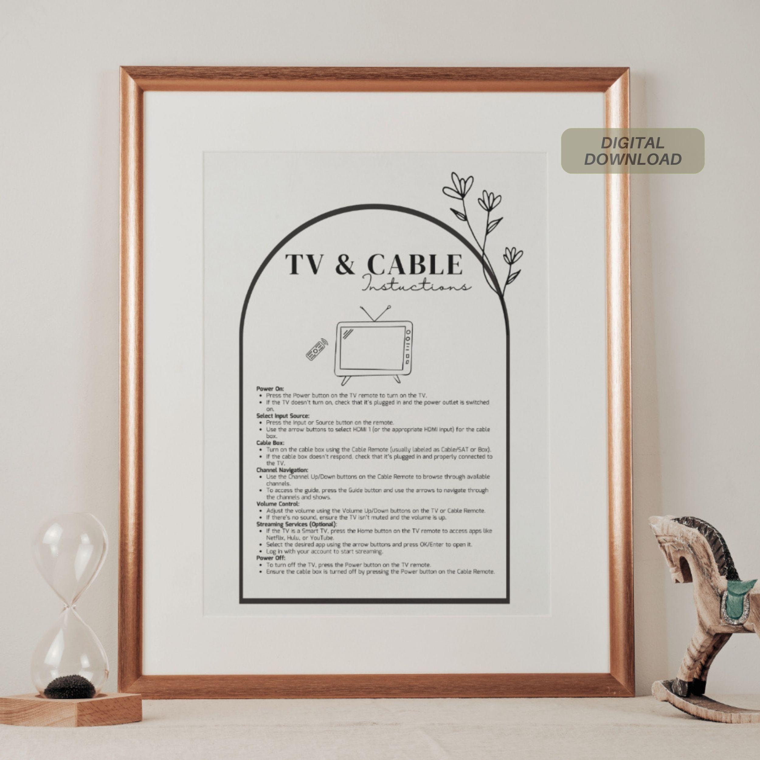 TV & Cable Instructions Sign Canva Template | Editable Airbnb Guest ...