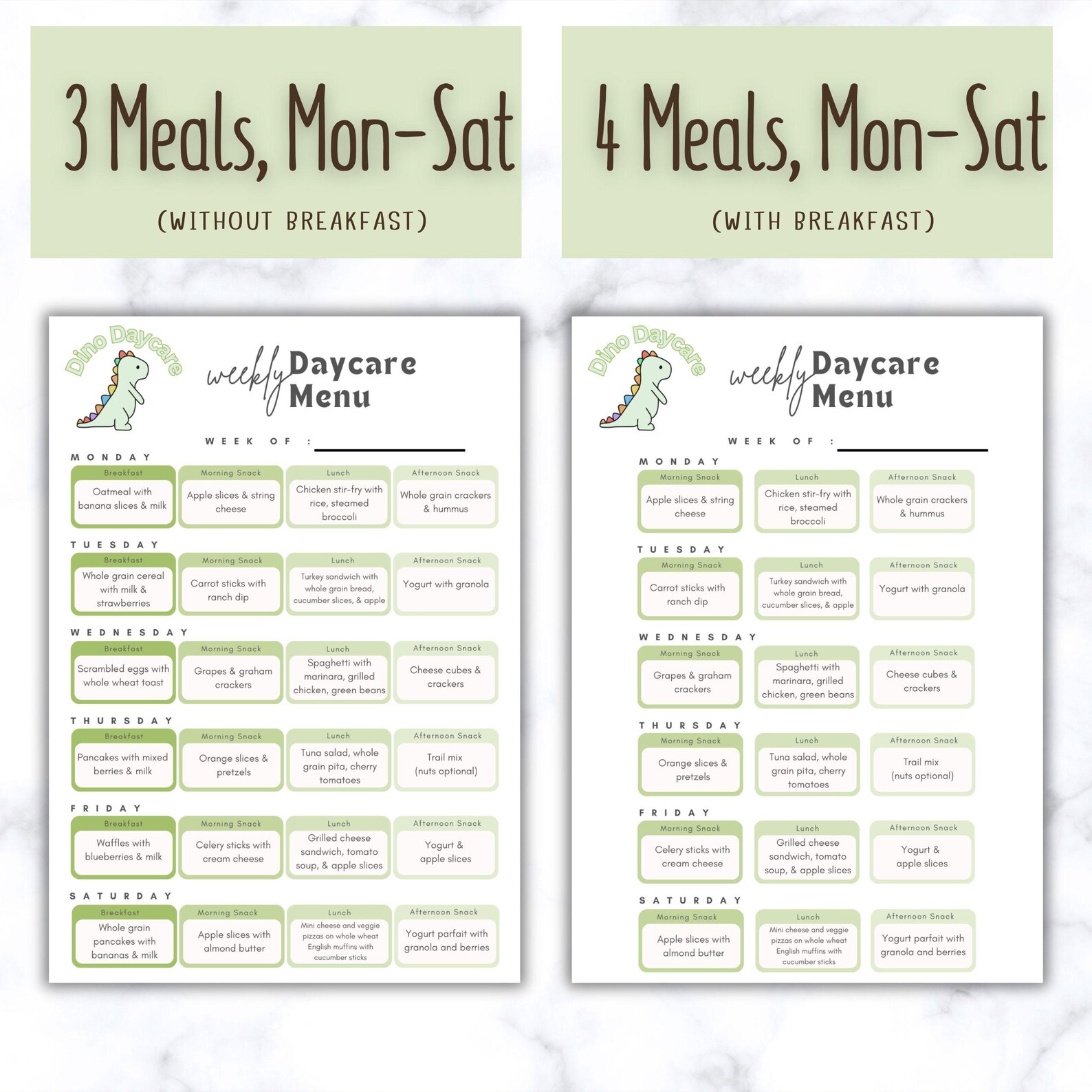 Daycare Menu Template, Printable Meal Planner for Kids, EDITABLE ...