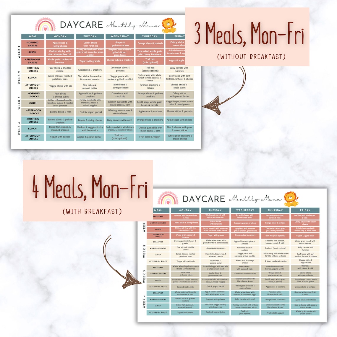 Daycare Monthly Menu Template, Printable Meal Planner for Kids ...