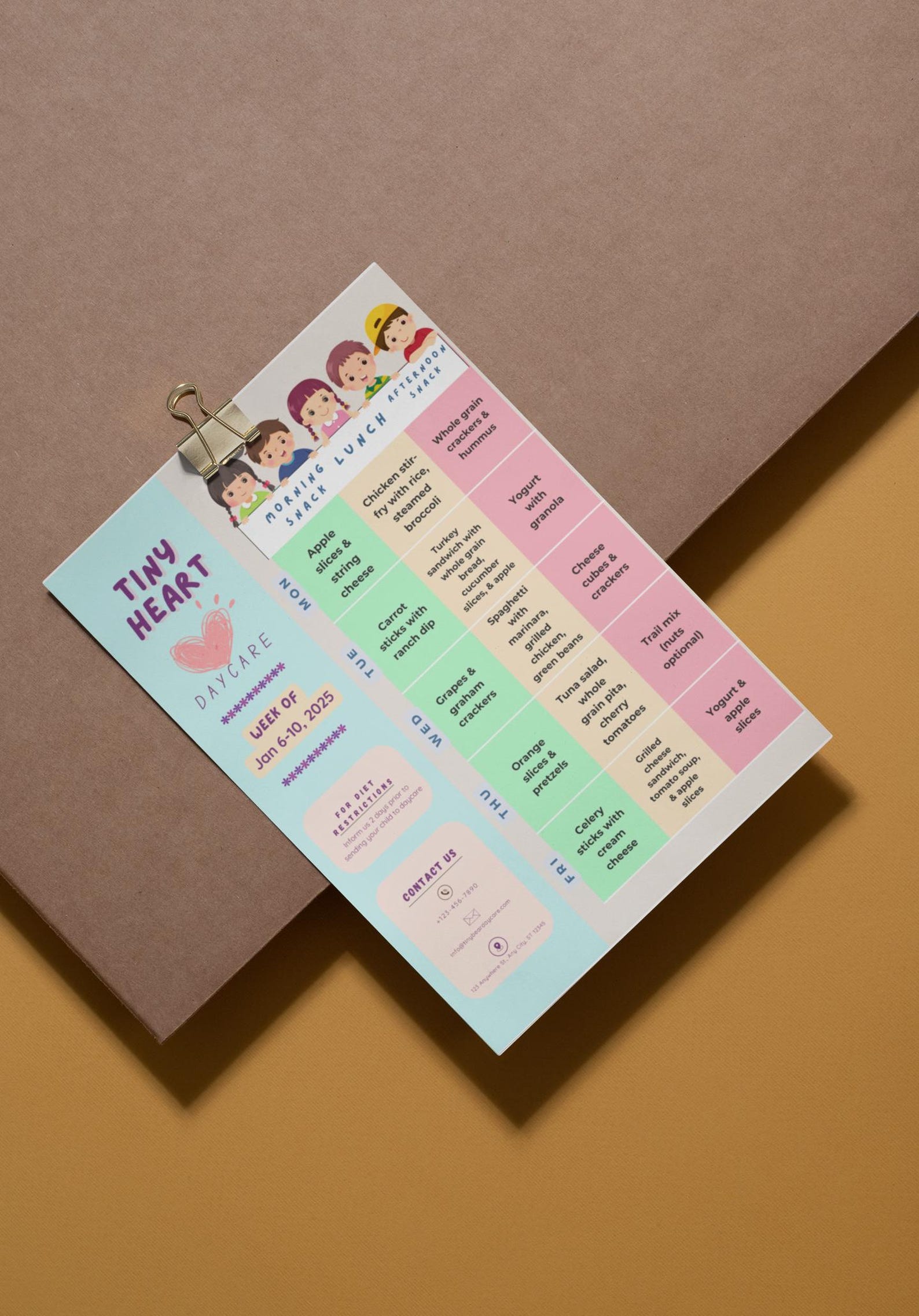 Daycare Menu Template, Printable Meal Planner for Kids, EDITABLE ...
